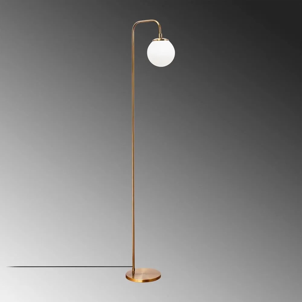Bílá/v mosazné barvě stojací lampa se skleněným stínidlem (výška 146 cm) Viran – Opviq lights