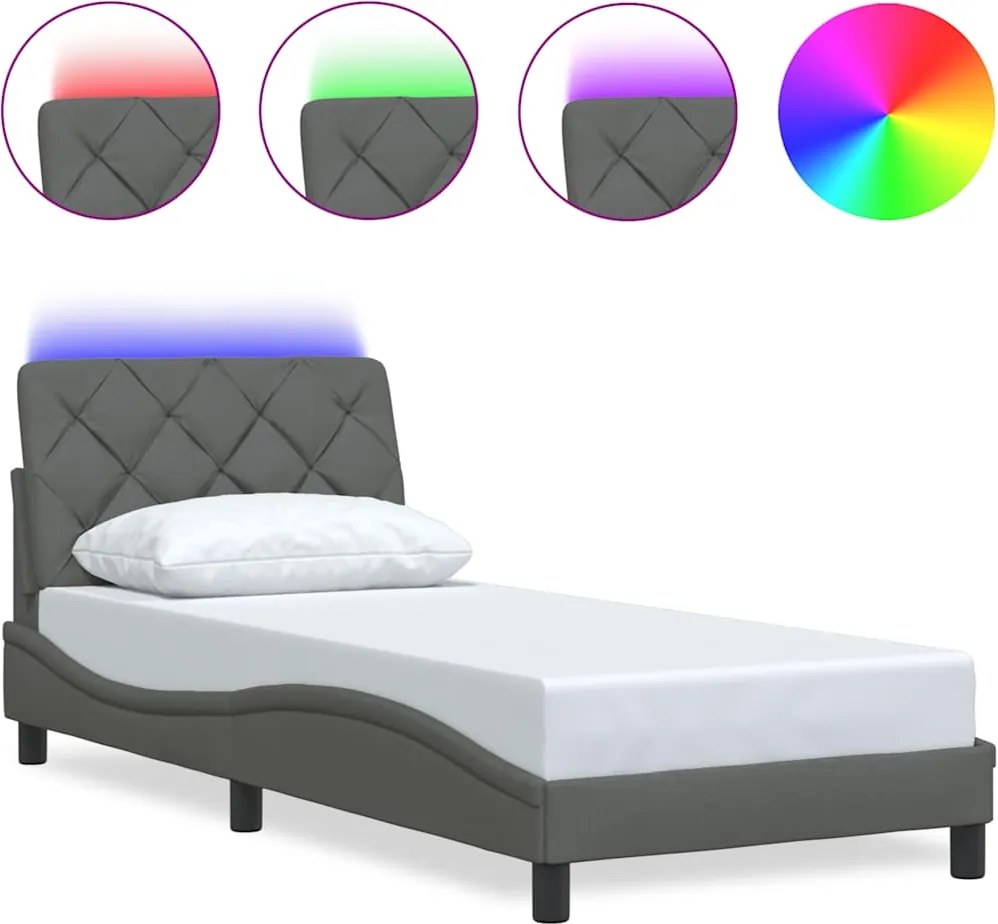 Rám postele s LED bez matrace Tmavě šedá 80x200 cm Látka 3310630