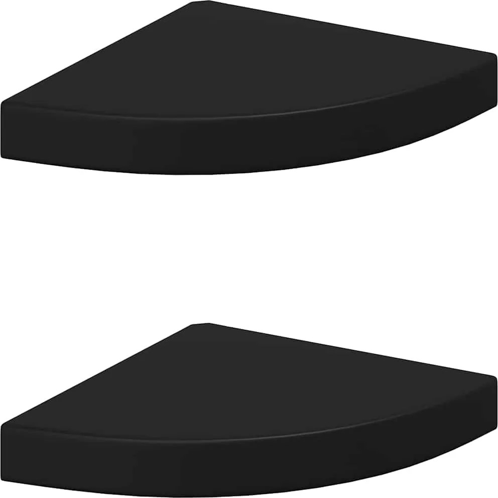 Plovoucí rohové police 2 ks černé 25 x 25 x 3,8 cm MDF 323899