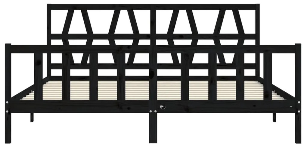 Rám postele s čelem černý 200 x 200 cm masivní dřevo,  3192515