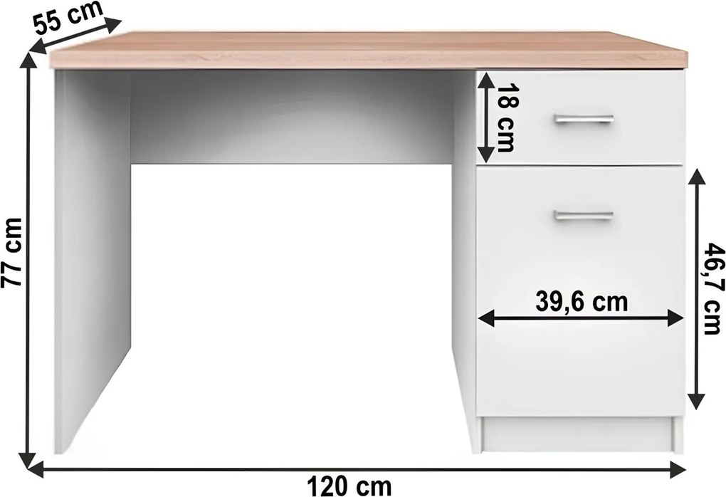 PC stůl 1D1S, bílá / dub sonoma, TOPTY TYP 09
