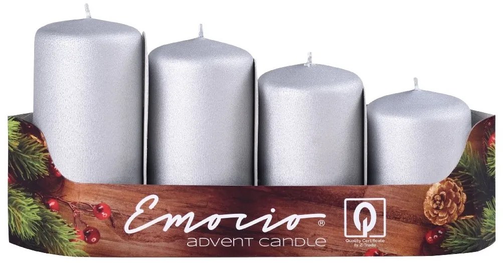 Emocio adventní stupně 4ks prům.40mm exclusive mat. stříbrné svíčky
