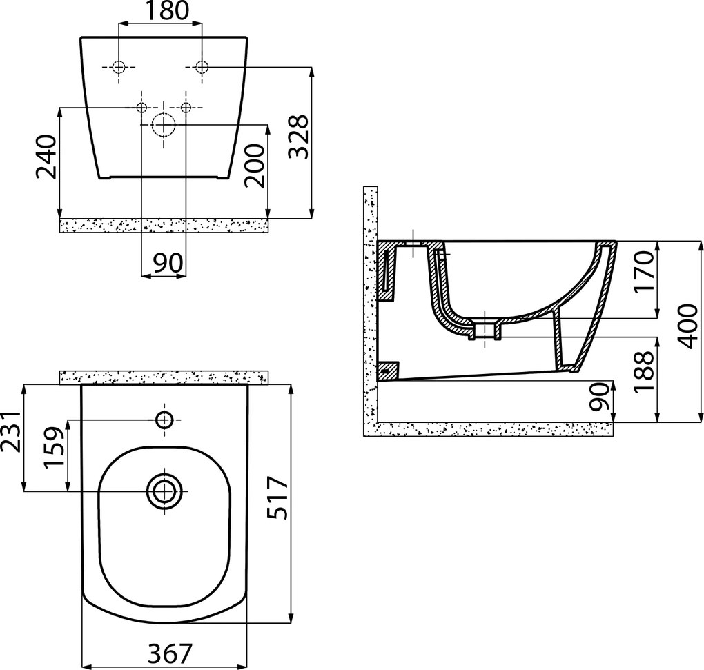 Sapho Glanc GC510 bidet závěsný 37 x 51,5 cm