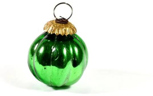 Sanu Babu Skleněná vánoční ozdoba, tvar dýně, zelená,  6x6cm