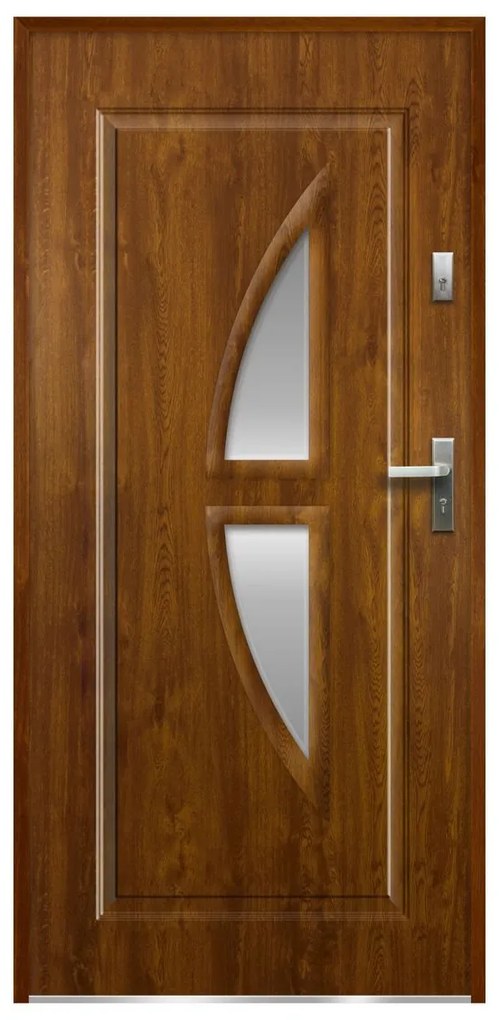 O.K. Doors® P55 Vchodové dveře Kronos, 80 L, rozměr vč. zárubně: 900 × 2070 mm, ocel, levé, dub zlatý, prosklené