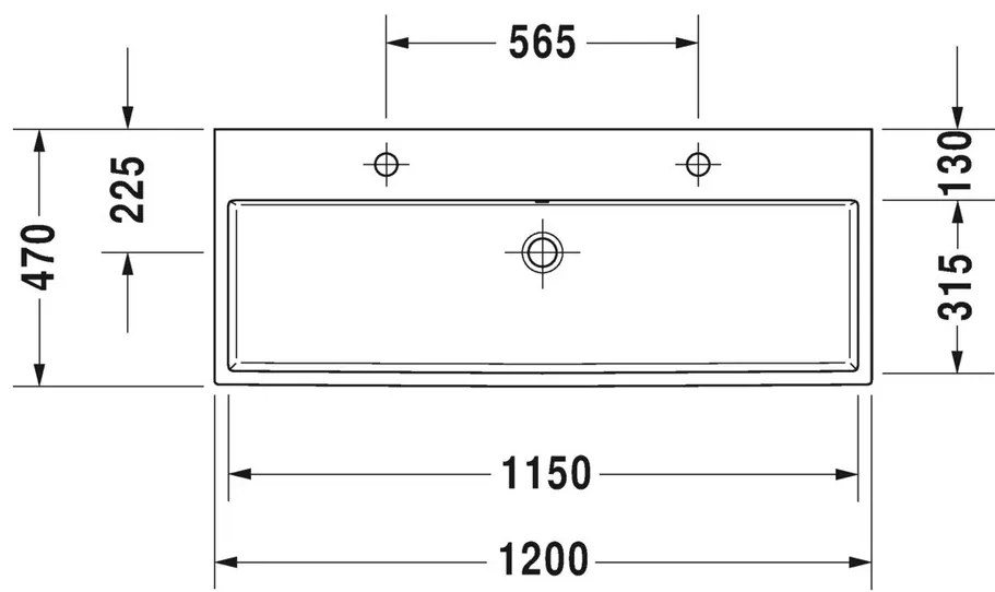 Duravit Vero Air- Umyvadlo na 2 baterie, 120x47 cm, bílá 2350120024