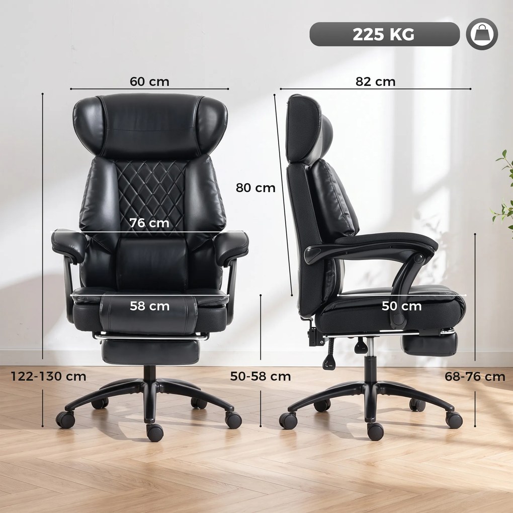 HOMCOM kancelářské křeslo XL s podnožkou a opěrkou hlavy, nosnost 225 kg