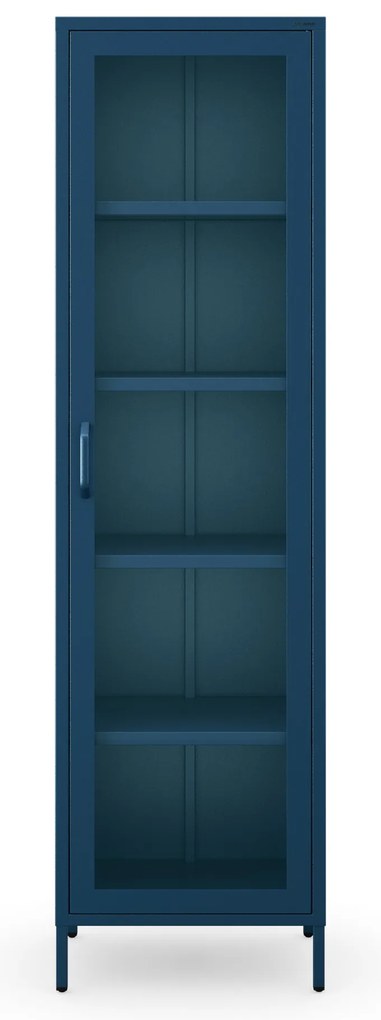 Úzká prosklená vitrína na nožkách do obývacího pokoje, námořnická modrá, 500x1800x350 mm: LUIGI Modern