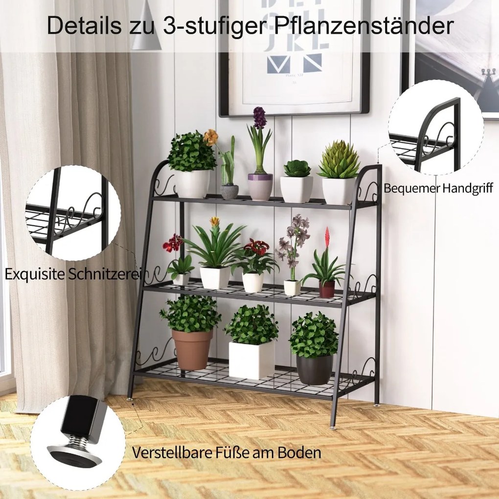 Costway Polička na rostliny 3-Tier kovový stojan na rostliny – 81 × 35 × 82 cm