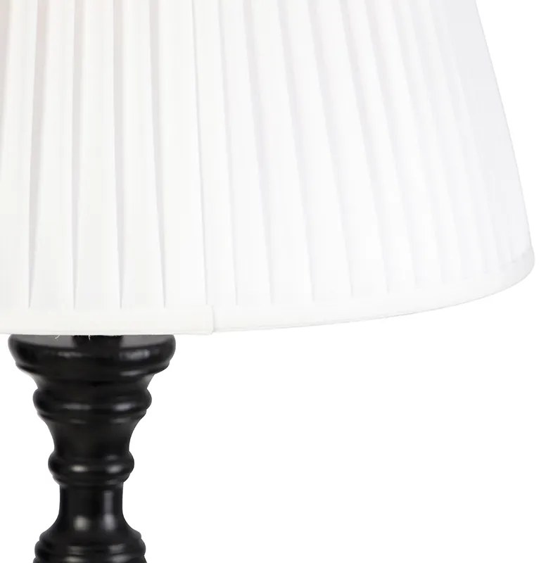 Stojací lampa černá splisovaným stínítkem bílým 45 cm - Classico