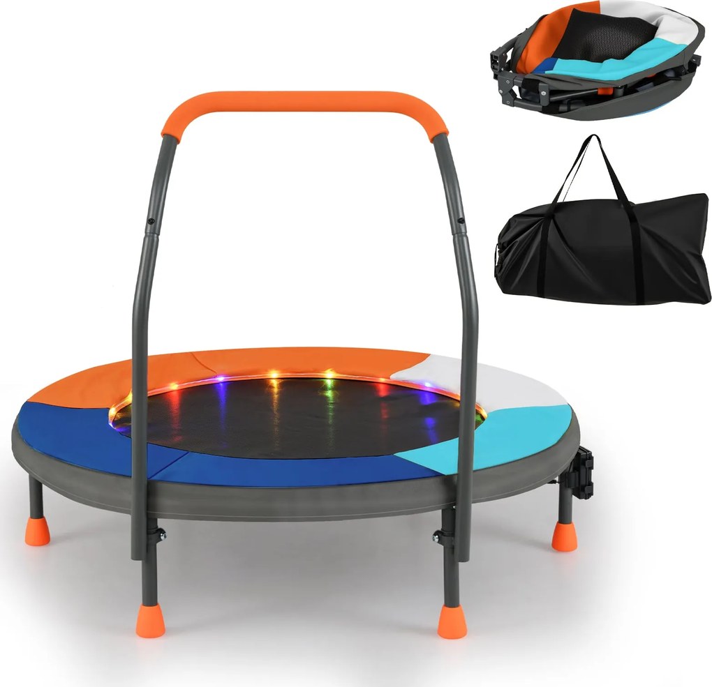 Costway Dětská trampolína Ø90 cm s LED osvětlením a madlem