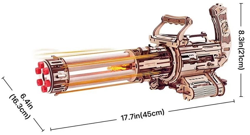 RoboTime 3D dřevěná mechanická skládačka Rotační kulomet