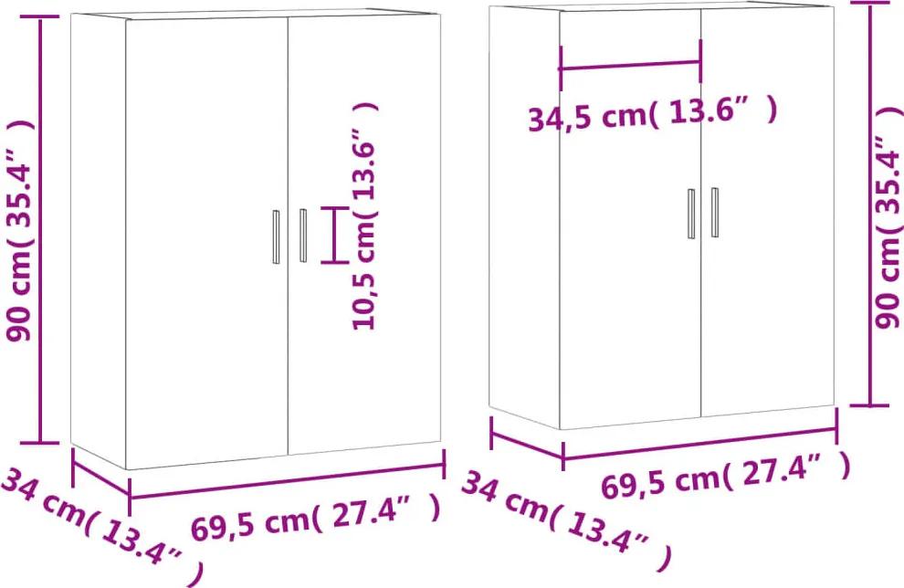 vidaXL Nástěnné skříňky 2 ks 69,5 x 34 x 90 cm [3195636] Barva: Betonová šedá