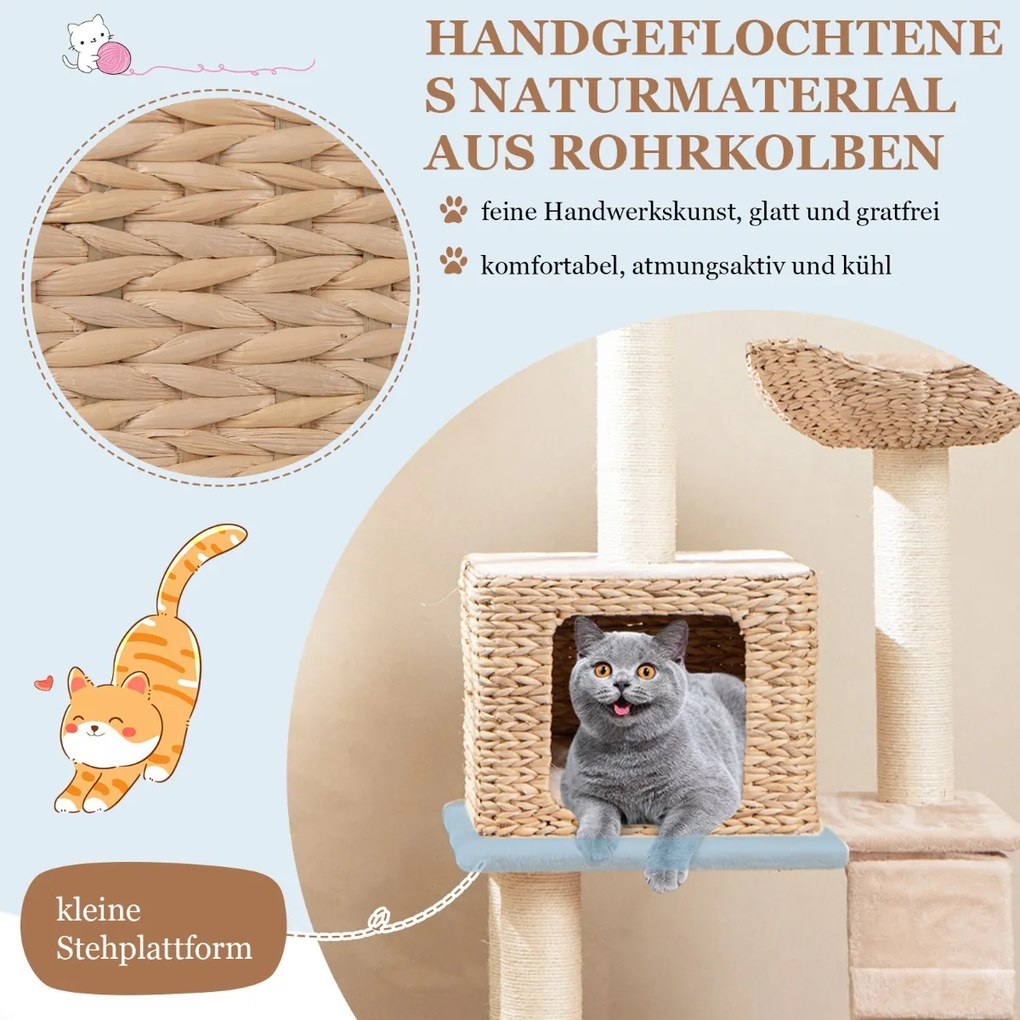 Costway Cattail cat tree se sisalovými sloupky a sedadlem a domečkem pro kočky
