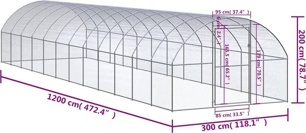 Venkovní klec pro kuřata 3 x 12 x 2 m pozinkovaná ocel 3095468
