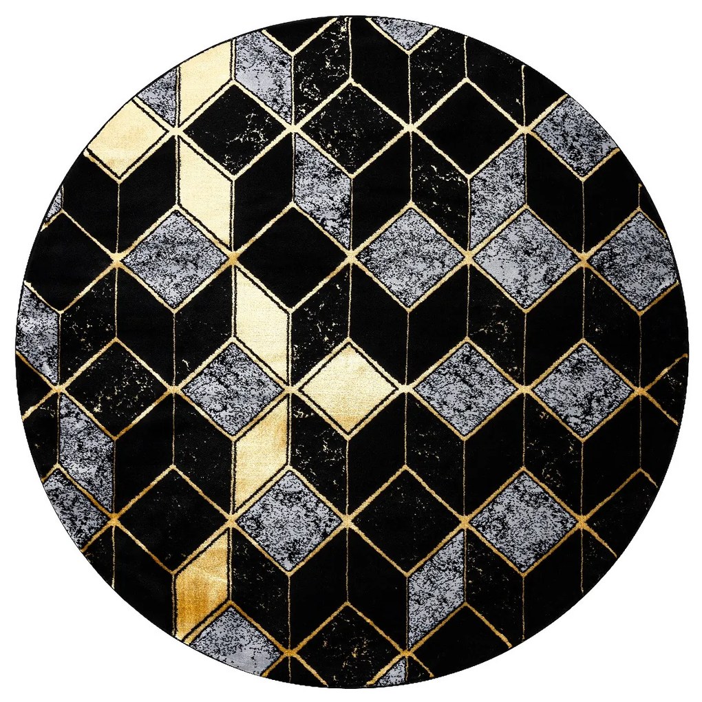 Dywany Łuszczów Kusový koberec Gloss 400B 86 3D geometric black/gold kruh - 120x120 (průměr) kruh cm