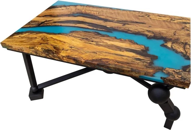 Konferenční stůl PLANETÁRIUM ze špaltovaného buku a fluorescenční epoxidové pryskyřice 96x59