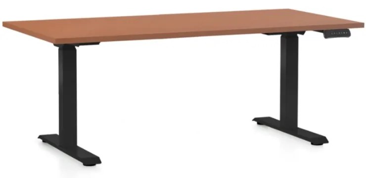 Výškově nastavitelný stůl OfficeTech D, 160 x 80 cm, černá podnož, třešeň