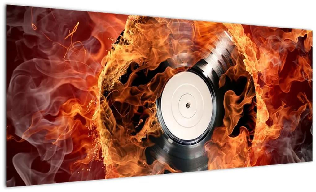 Obraz hořící gramofonové desky (100x40cm)