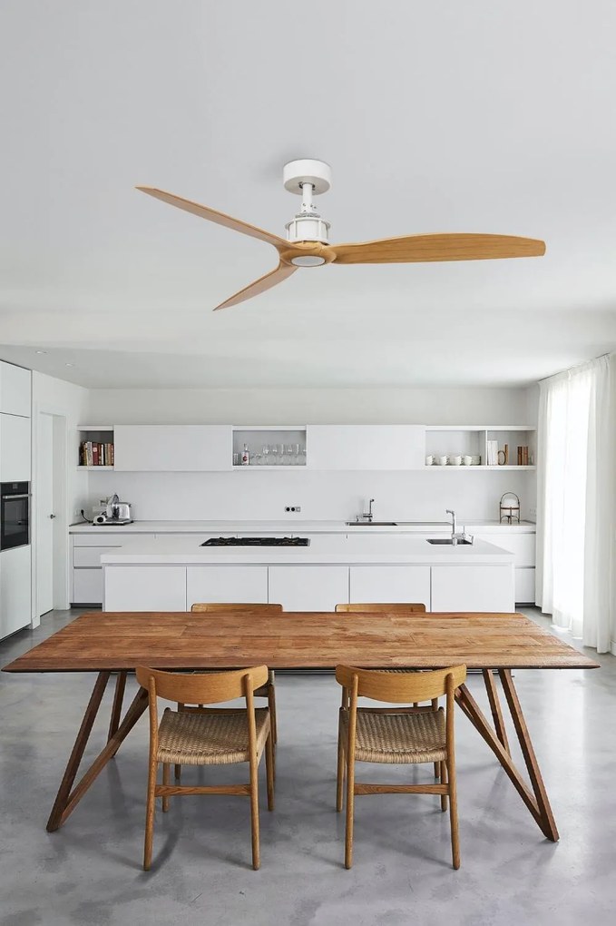 FARO 32110 JUST FAN M stropní ventilátor, bílá/světlé dřevo s DC motorem - FARO