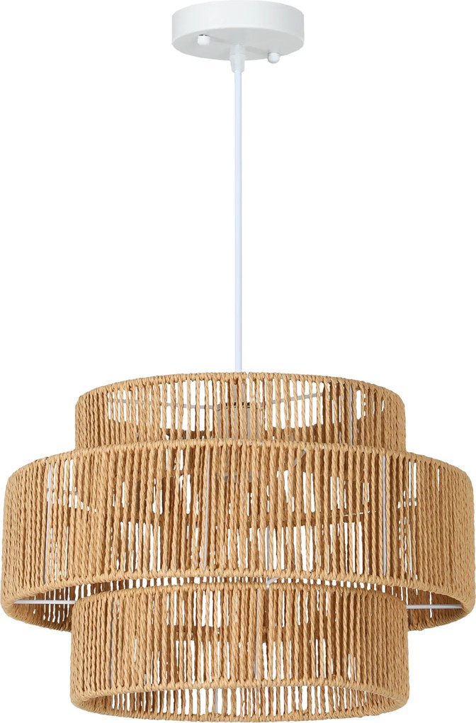 HOMCOM Závěsná lampa, 3stupňové stínidlo, kov, konopné lano, světle hnědá B31-521V00LR