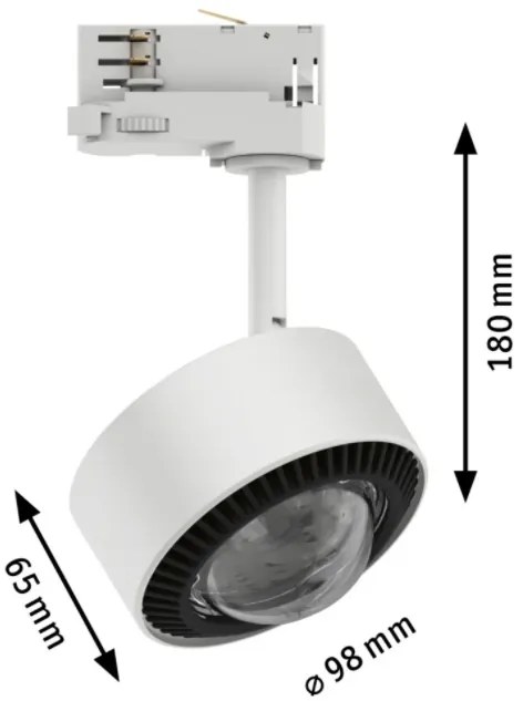 Paulmann 91389 ProRail3 Aldan, bílý reflektor, 8,5W LED 3000K stmívatelný, průměr 9,8cm