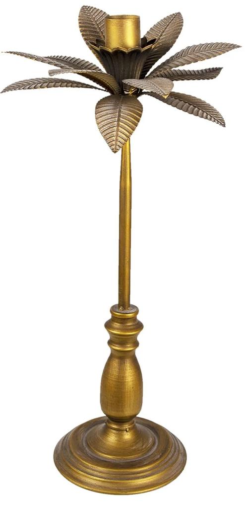 Kovový zlatý svícen s patinou a listy Camila - Ø 28*60 cm