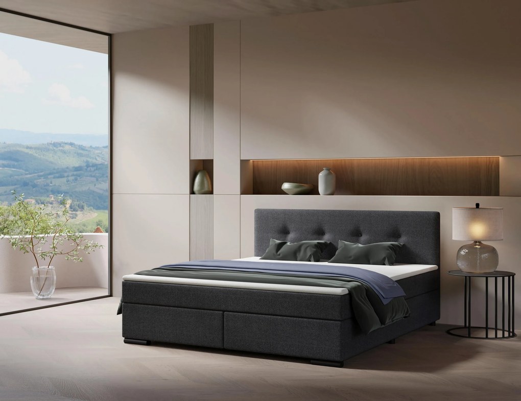 XXXLutz POSTEL BOXSPRING, 180/200 cm, antracitová MID.YOU - Manželské postele - 002784001228