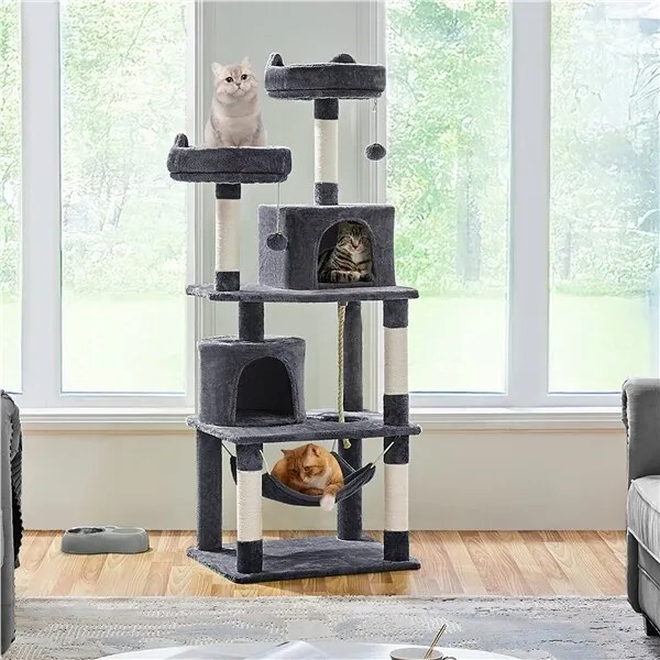 Škrabadlo pro kočky Yaheetech – světle šedá, 61 cm (délka) × 49 cm (šířka) × 158 cm (výška), 145 cm (254759757679)
