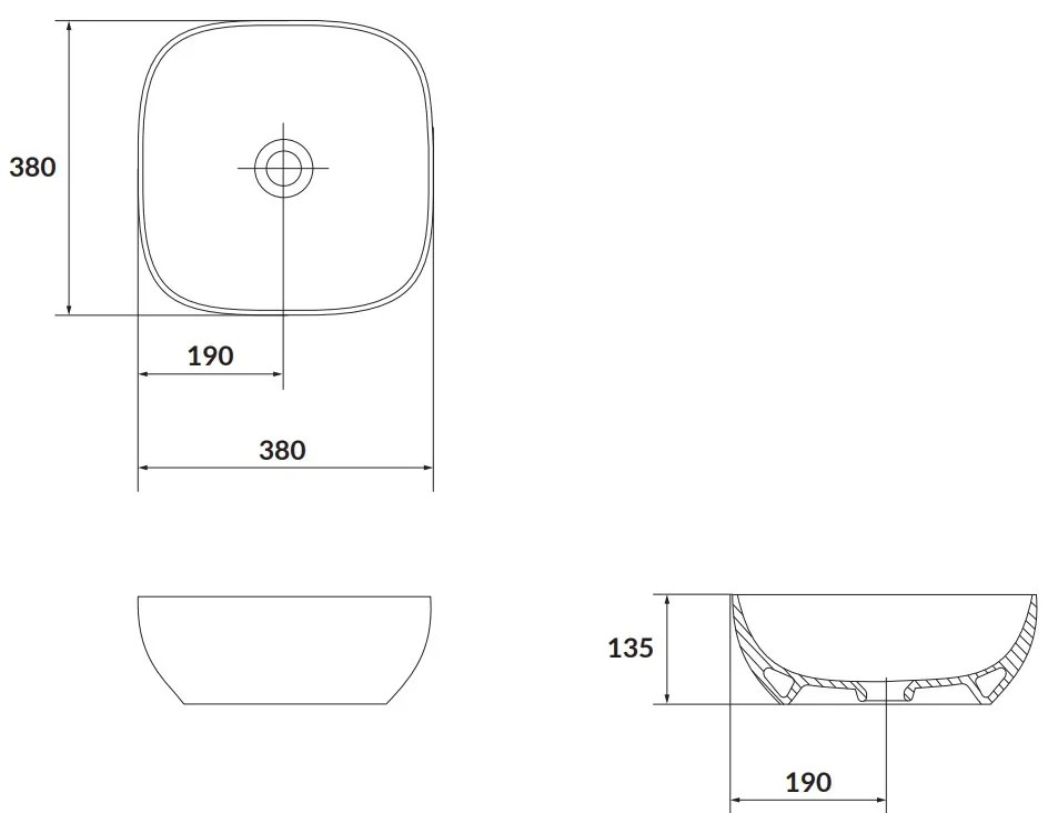 Cersanit Larga, umyvadlo na desku 38x38 cm, bílá lesklá, K677-004