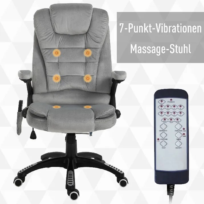 Masážní kancelářské křeslo Vinsetto ergonomické výškově nastavitelné s PU kolečky v šedé barvě pro pohodlnou práci a relaxaci | Aosom.de