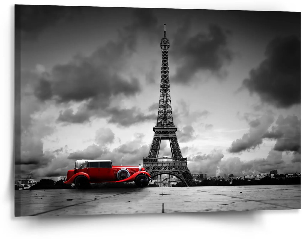 Obraz SABLIO - Eiffelova věž a červené auto 150x110 cm