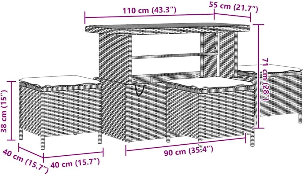 Sada zahradních pohovek 9 ks Béžová polyratan 3362012
