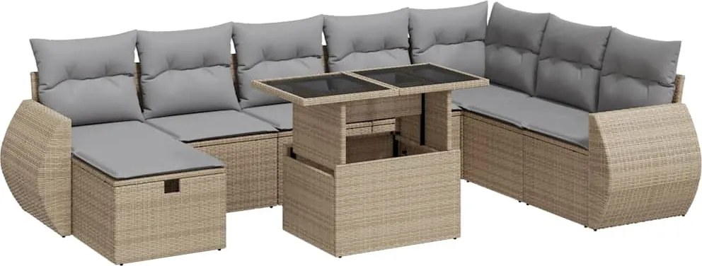 9dílná zahradní sedací souprava s poduškami béžová polyratan 3327919