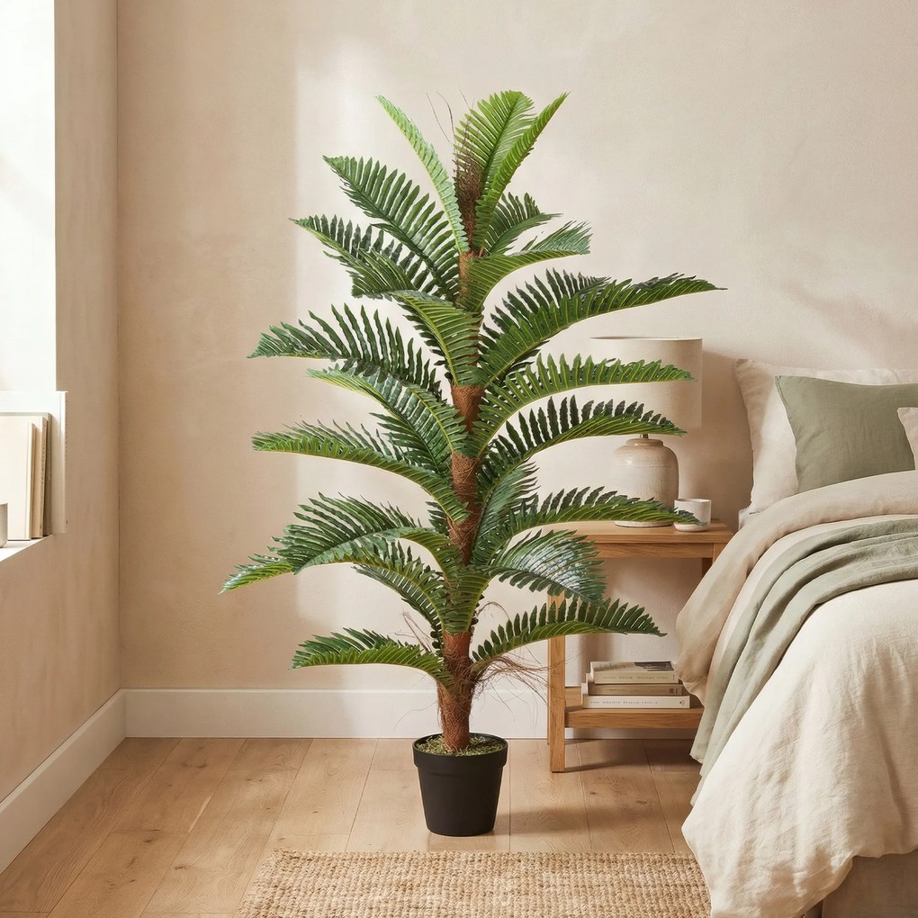 HOMCOM Umělá palma 120 cm s 24 listy z PEVA, dekorativní rostlina s plastovým květináčem, zelená