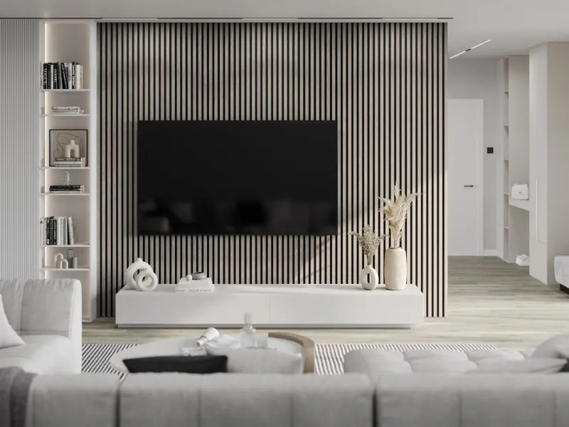 Mexen Lam-F, akustické stěnové lamely 275 × 30 cm, plstěný podklad 8 mm, technická dýha, dub popelavý, S105-275307-3015-005