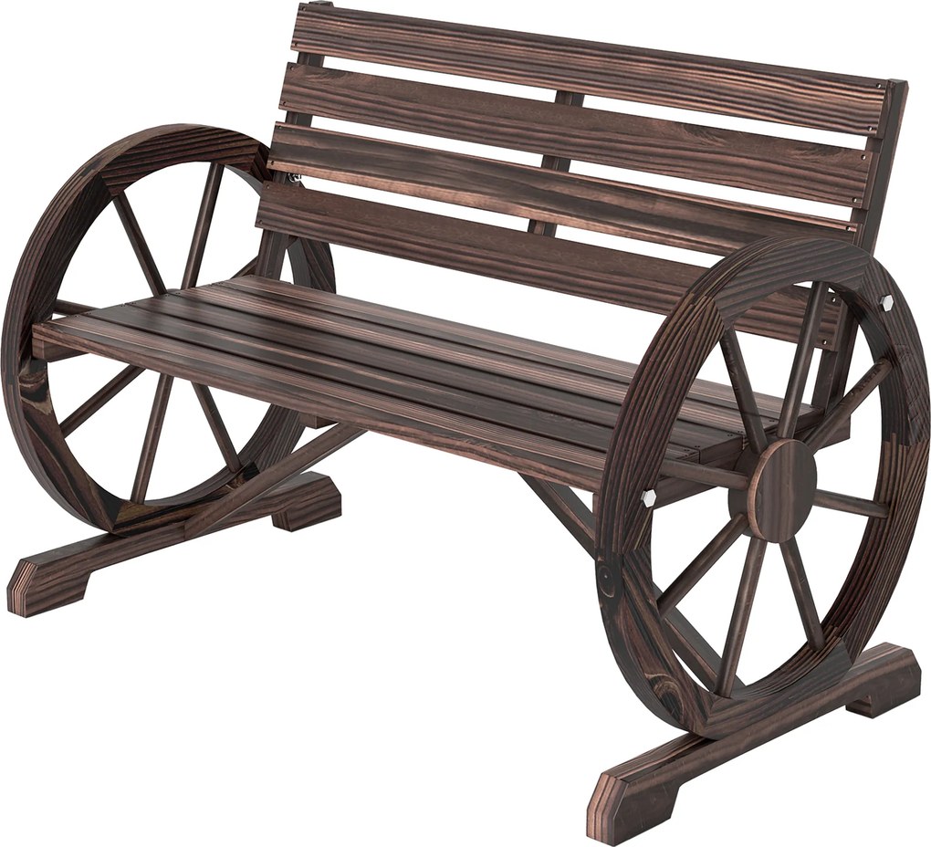 Outsunny Zahradní Lavice Dřevěná Rustikální Lavice s Kolečkovými Opěrkami Wagon Wheel Lavice Venkovní Lavice Terasová Lavice Parková Lavice z Masivní…
