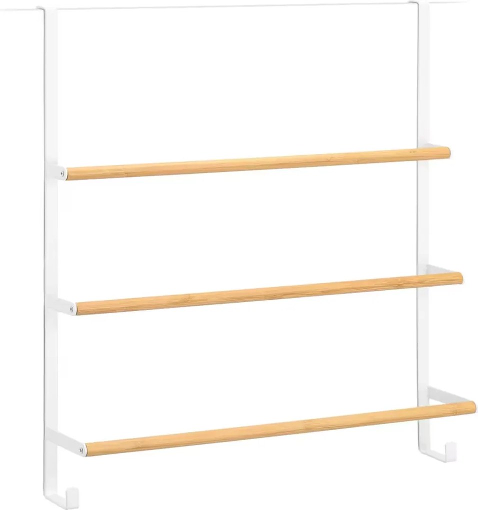 Zeller Present Věšák na ručníky na dveře, bílý kov, bambus, 51 x 13 x 56 cm