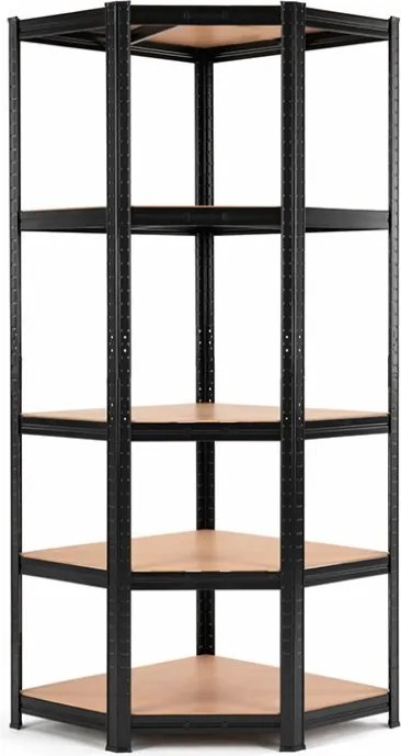 Regál 180x90x40 cm rohový lakovaný 5-policový, nosnost 875 kg - černý - 6ks