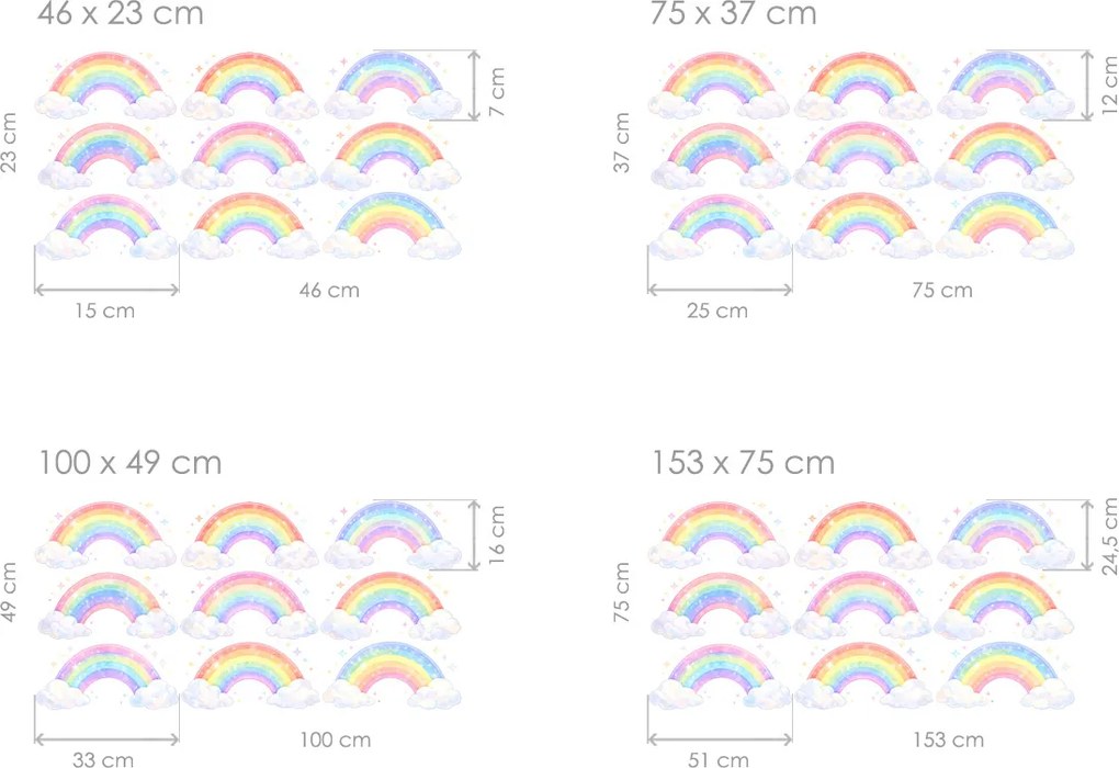 Barevné duhy samolepky na zeď arch 75 x 37 cm