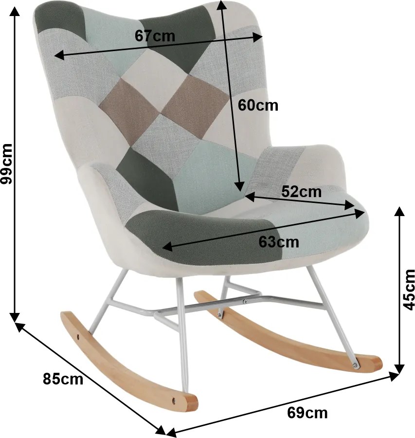 Houpací křeslo, zelená-bílá patchwork/bílá/buk, GERON