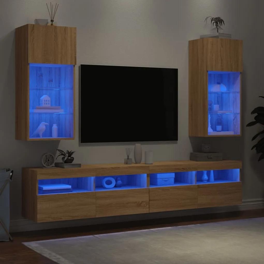 vidaXL TV skříňky s LED osvětlením 2 ks 40,5 x 30 x 90 cm [837048] Barva: hnědý dub