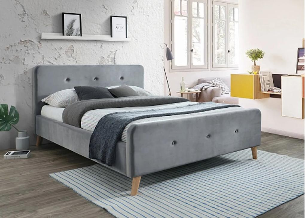 Čalouněná postel ROZÁRKA 160x200 cm šedá Matrace: S matrací Deluxe 15 cm