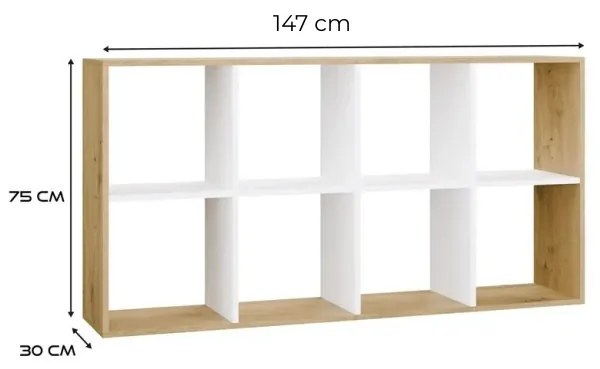 Regál Malax 2x4 147 cm dub Artisan/bílý
