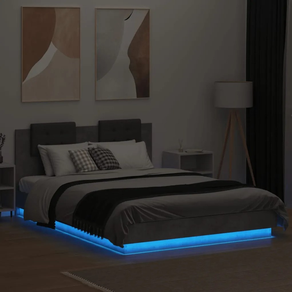 Rám postele s čelem a LED osvětlením betonově šedý 150x200 cm 3210006