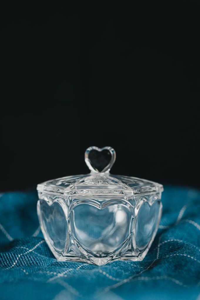 CRYSTAL BOHEMIA Křišťálová dózička Heart Crystal BOHEMIA, čirá barva, sklo