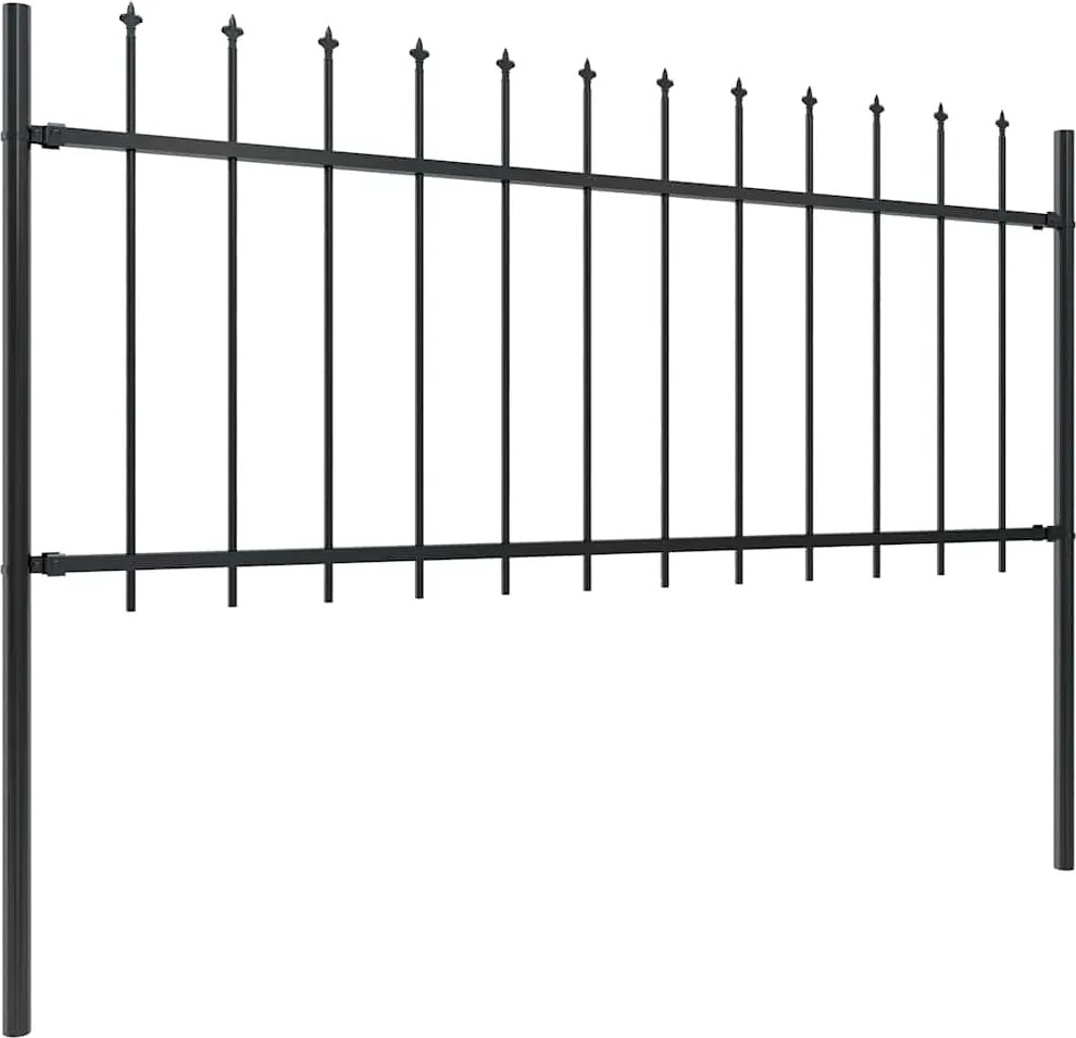 Zahradní plot s kopím nahoře ocelový 1172 x 80 cm černý 277608