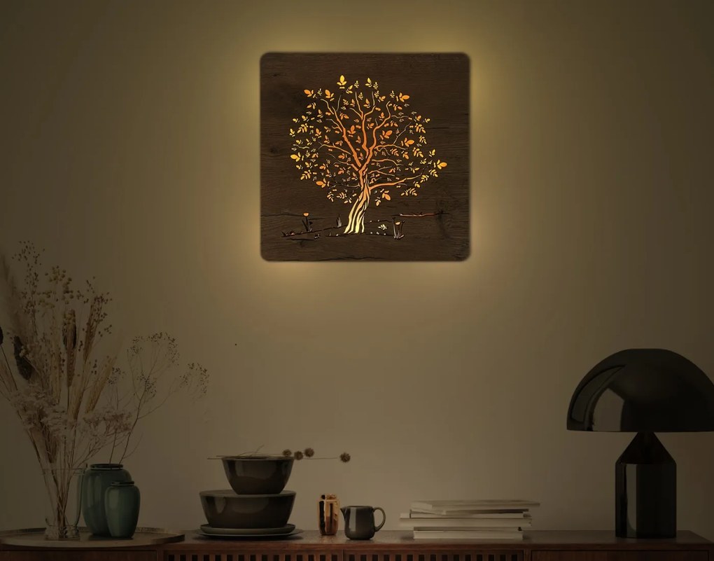 Li-Go "Ořešák" světelný obraz s baterií 42x42 cm včetně dálkového ovládání provedení povrchu: dub světlý
