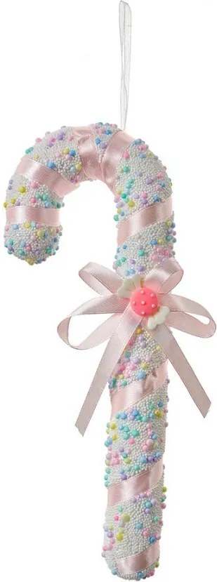 Barevná vánoční ozdoba cukrová hůlka mašlí - 10*3*26 cm
