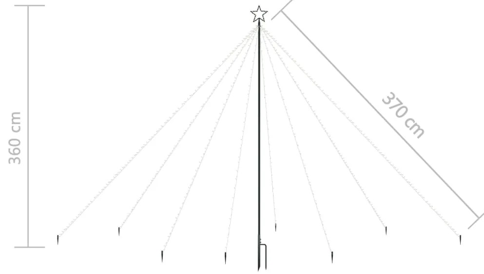 vidaXL Vánoční světelný strom dovnitř i ven 576 LED modré světlo 3,6 m